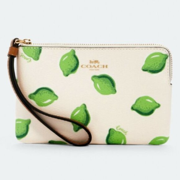 Coach | Bags | Coach Corner Zip Lime Print Wristlet New | Poshmark